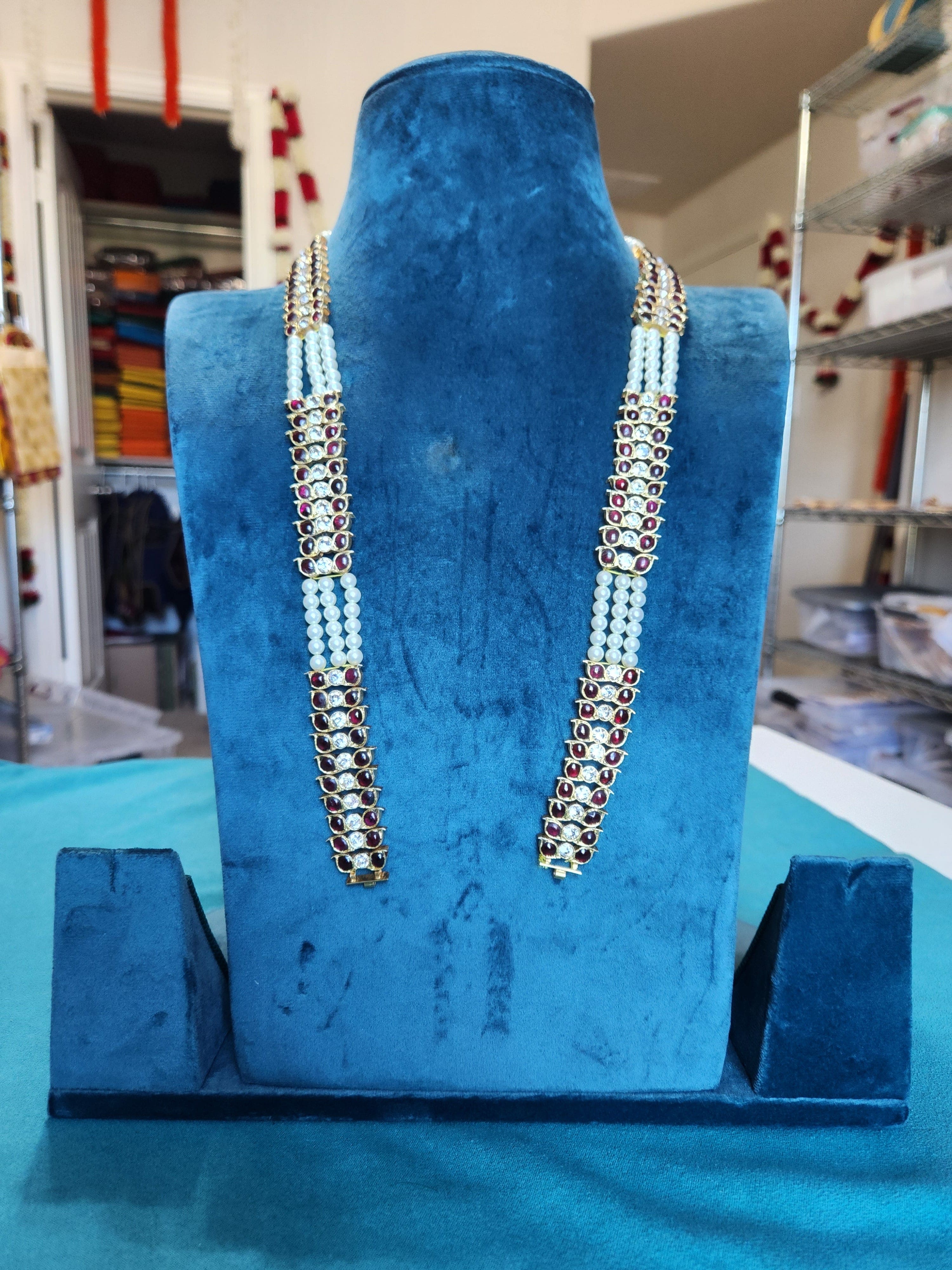 Long Haram with Red & White Kemp Stones | Original Temple Jewellery ...